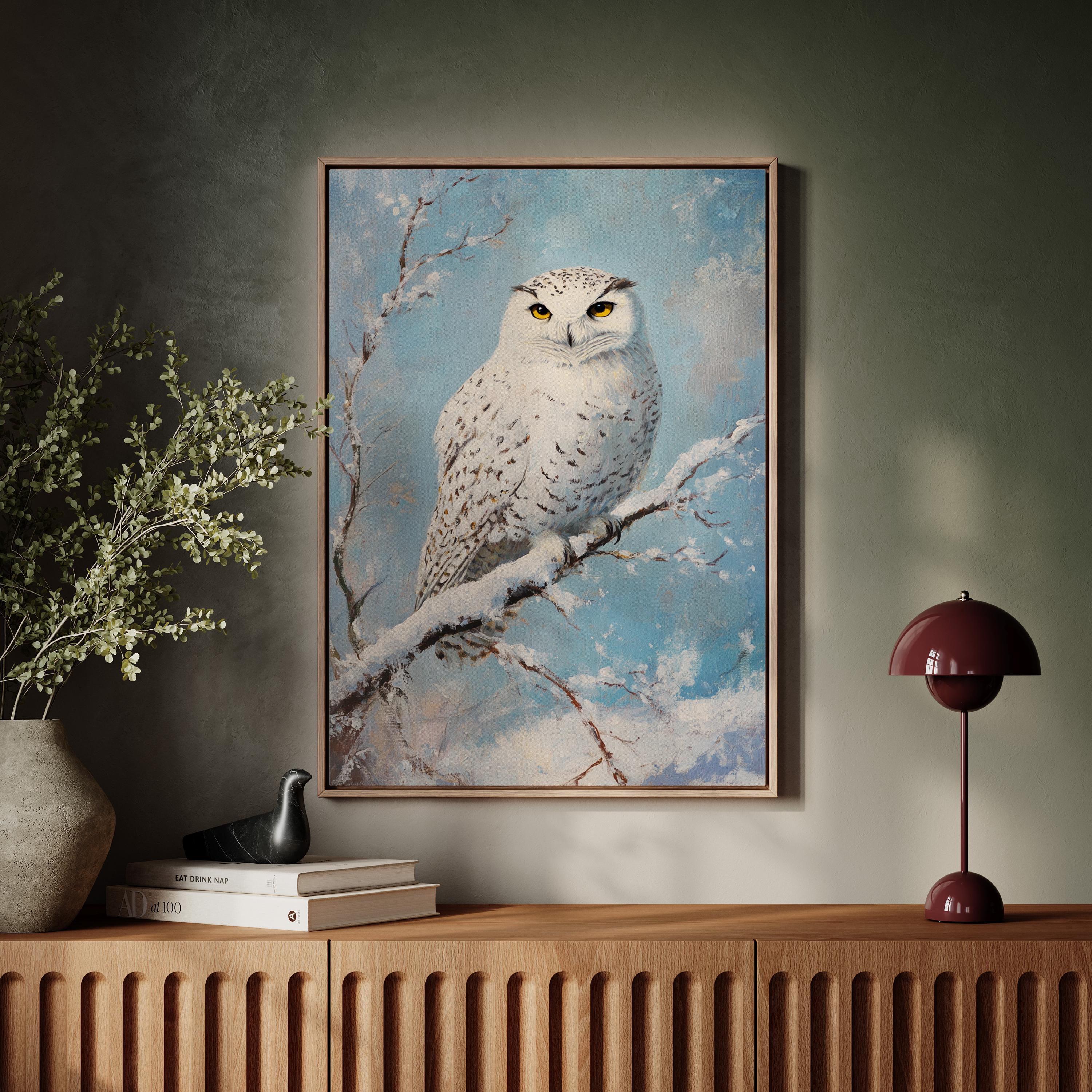 Snowy Owl Canvas Art - Winter Wildlife Painting, Majestic Owl on Snowy ...
