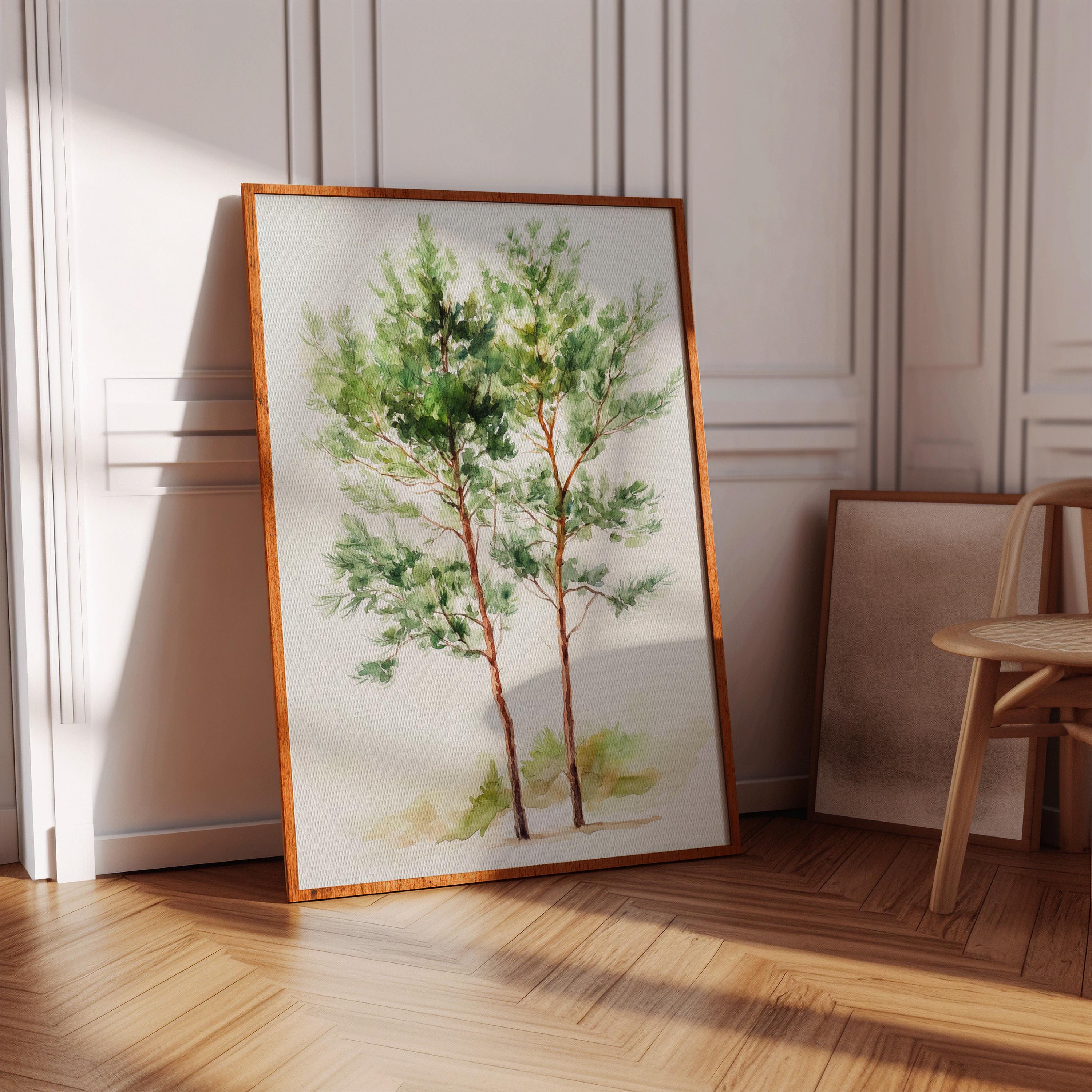 Pair of Pine Trees Watercolor Print, Botanical Tree Art, Green Nature ...