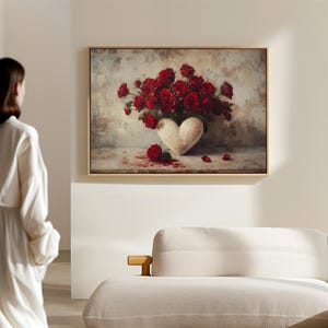 Romantic Red Roses in Heart Vase Canvas Wall Art - Elegant Floral ...