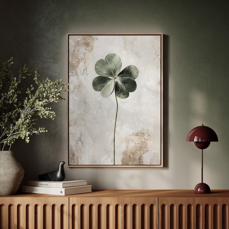Minimalist Four-leaf Clover Canvas Wall Art - Lucky Botanical Hangable ...