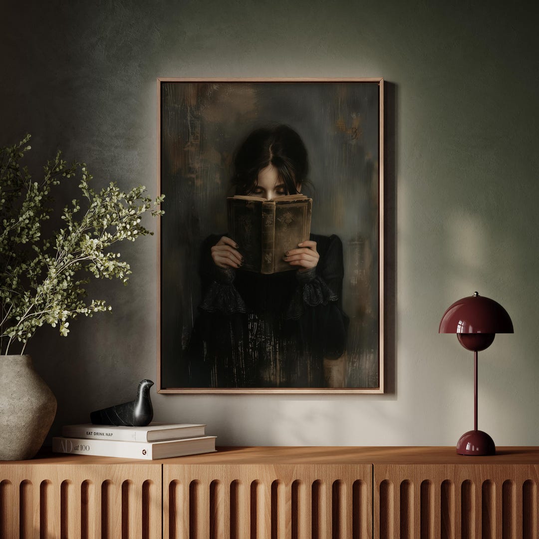 Gothic Girl Reading Antique Book – Dark Academia Wall Art With Vintage ...