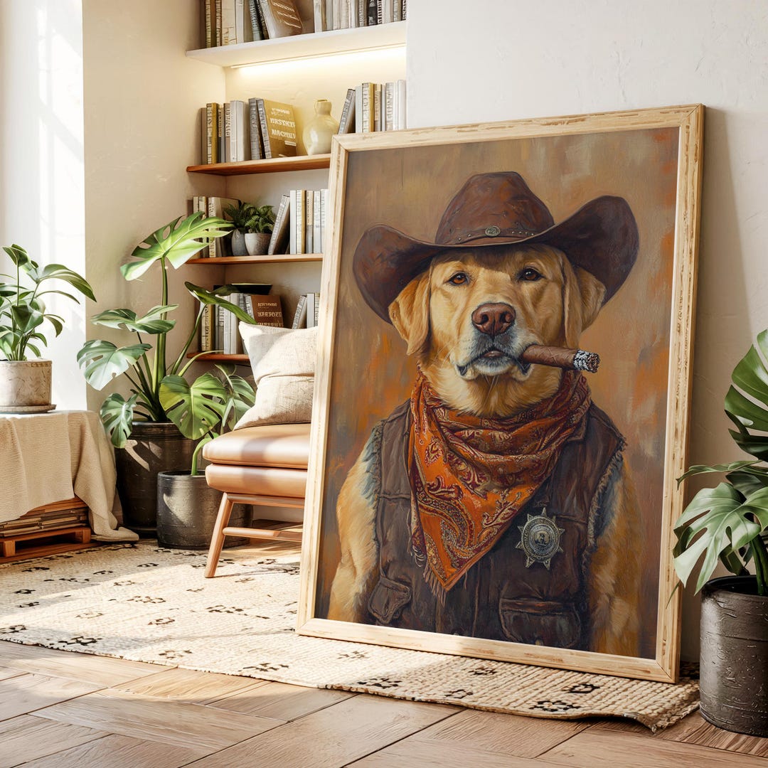 Cowboy Labrador Retriever Wall Art – Funny Sheriff Dog Canvas Poster ...