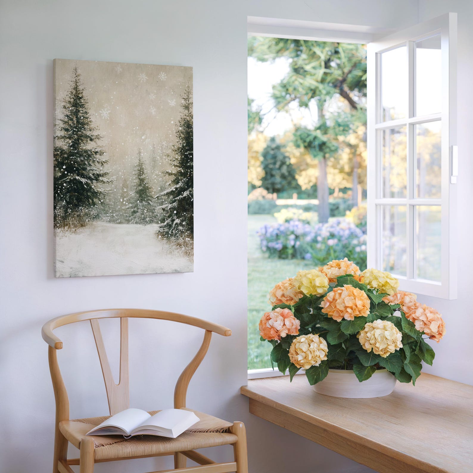 Winter Forest Path Canvas - Snowy Evergreen Landscape Wall Art for ...