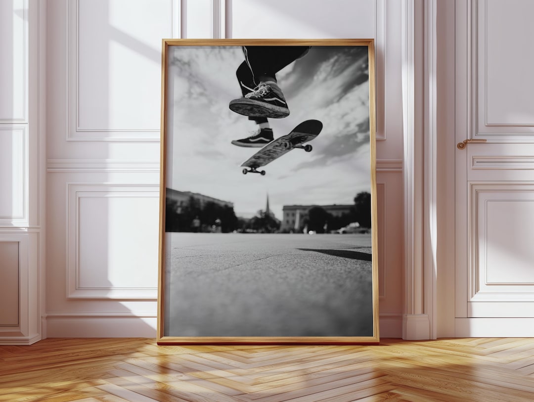 Black and White Skateboarding Wall Art, Urban Skate Trick Action ...