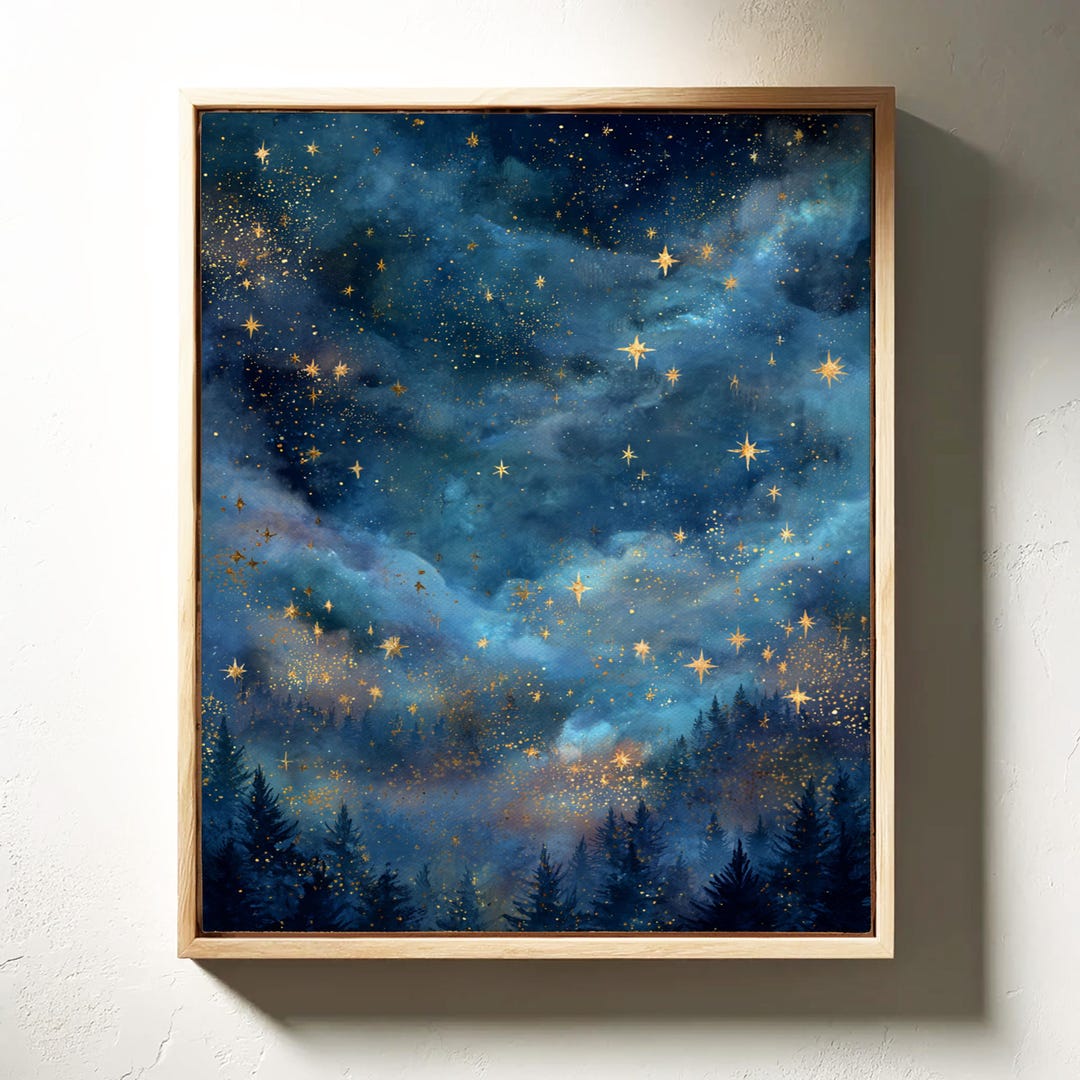 Starry Night Sky Over Midnight Forest - Etsy