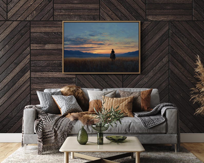 Cowboy Rides Into Sunset Across Quiet Prairie Sky - Etsy UK