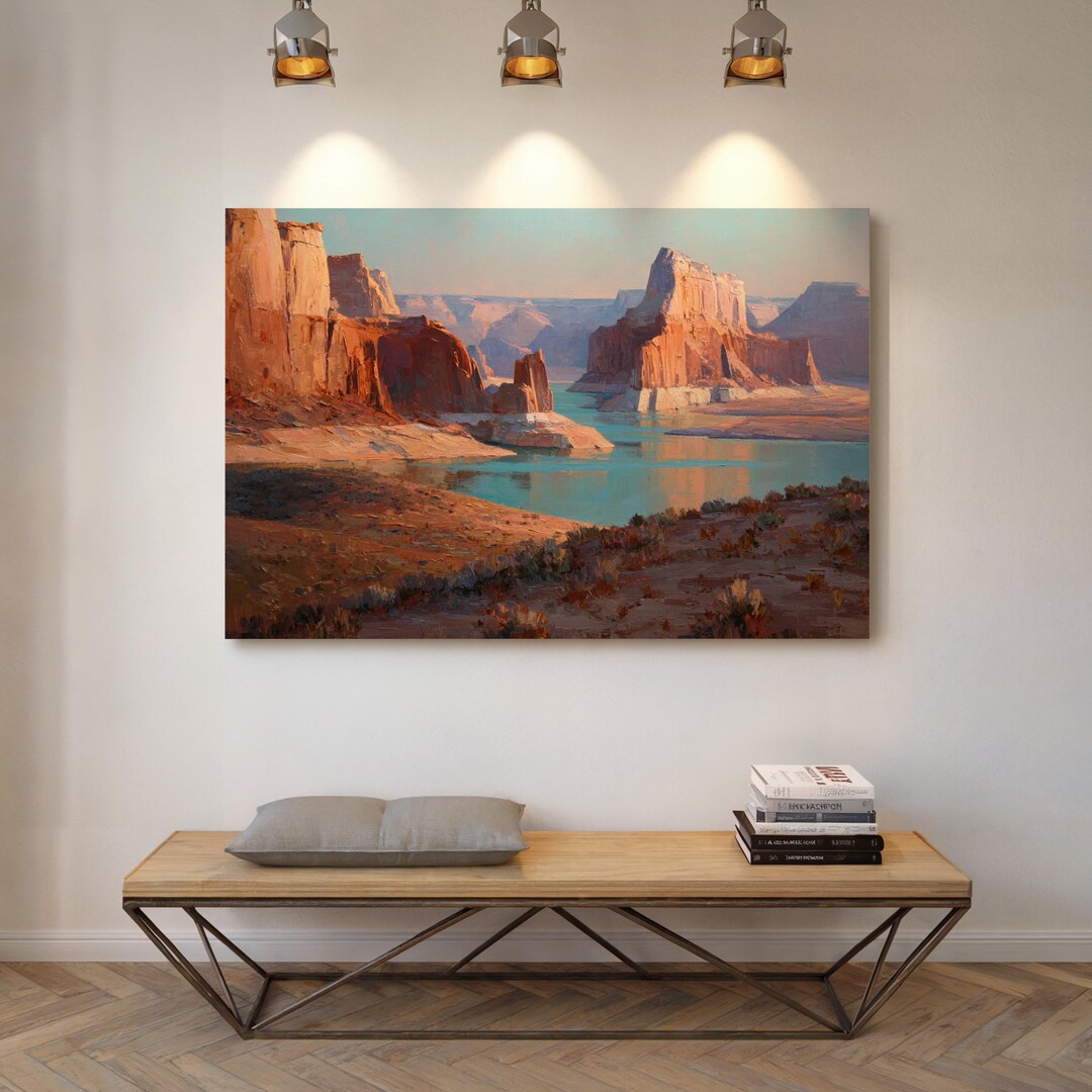 Lake Powell Canyon Canvas Wall Art | Desert Cliffs and Turquoise Water ...