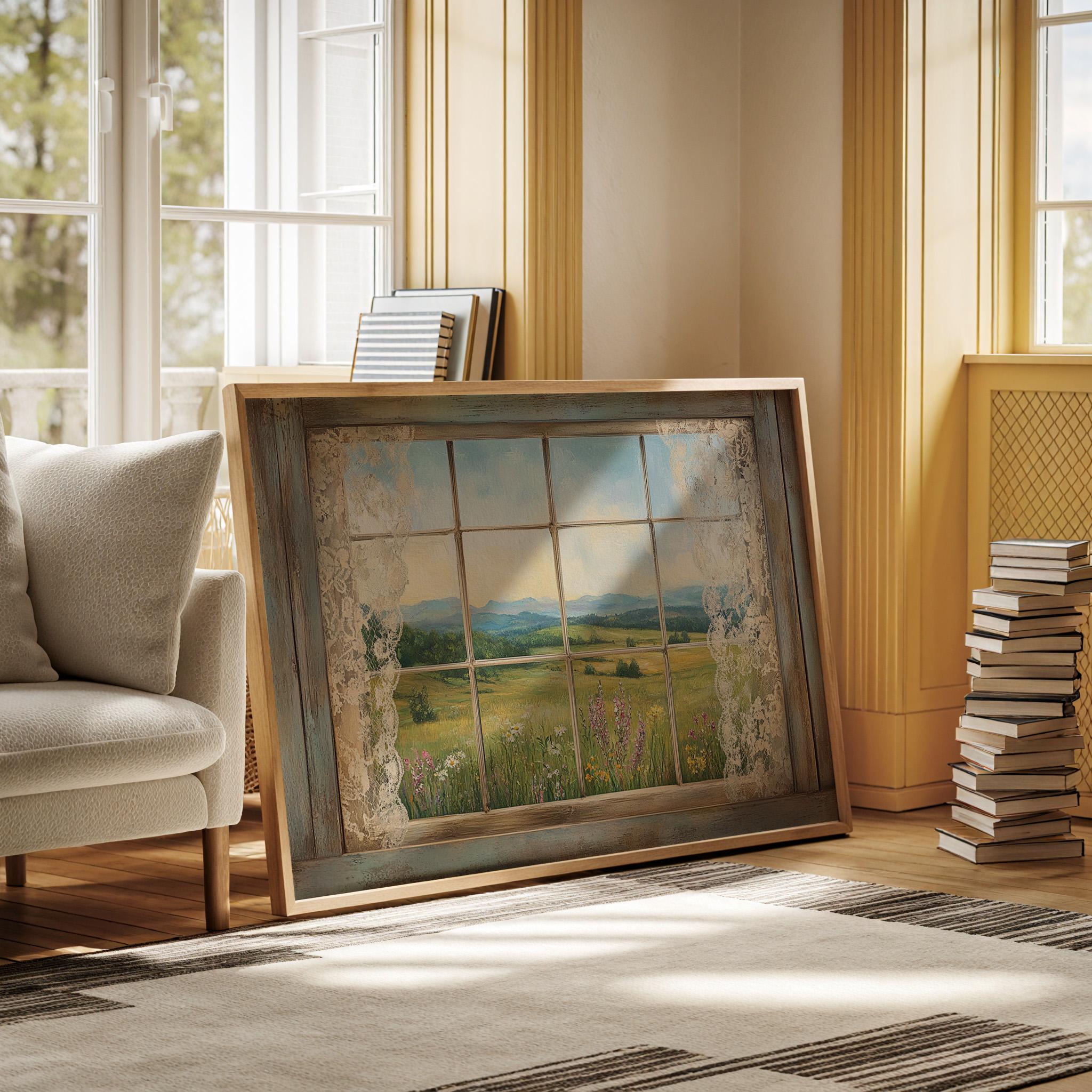 Rustic Window View Canvas Wall Art – Serene Countryside Landscape With ...