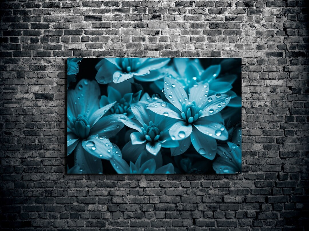 Luminous Blue Flowers Canvas Wall Art, Light Blue Aquamarine Pedals ...