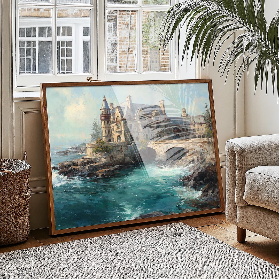 Grand Coastal Manor Over Turquoise Waters - Etsy