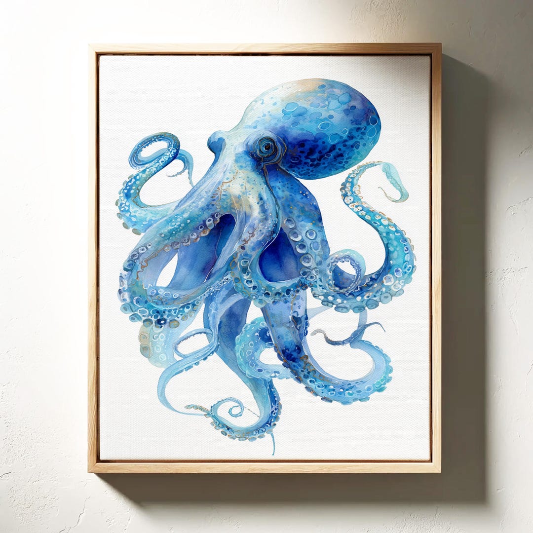 Blue Octopus Watercolor Ocean Wall Art - Etsy