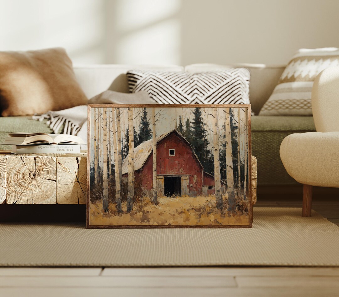 Red Barn Hidden Among Aspen Trees - Etsy