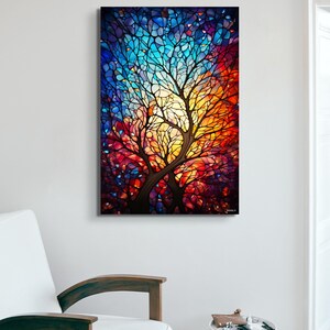 Colorful Tree Canvas Wall Art, Colorful Trees in Stained Glass Style ...
