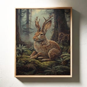 Mystical Jackalope in Forest Landscape - Fantasy Woodland Creature Wall ...