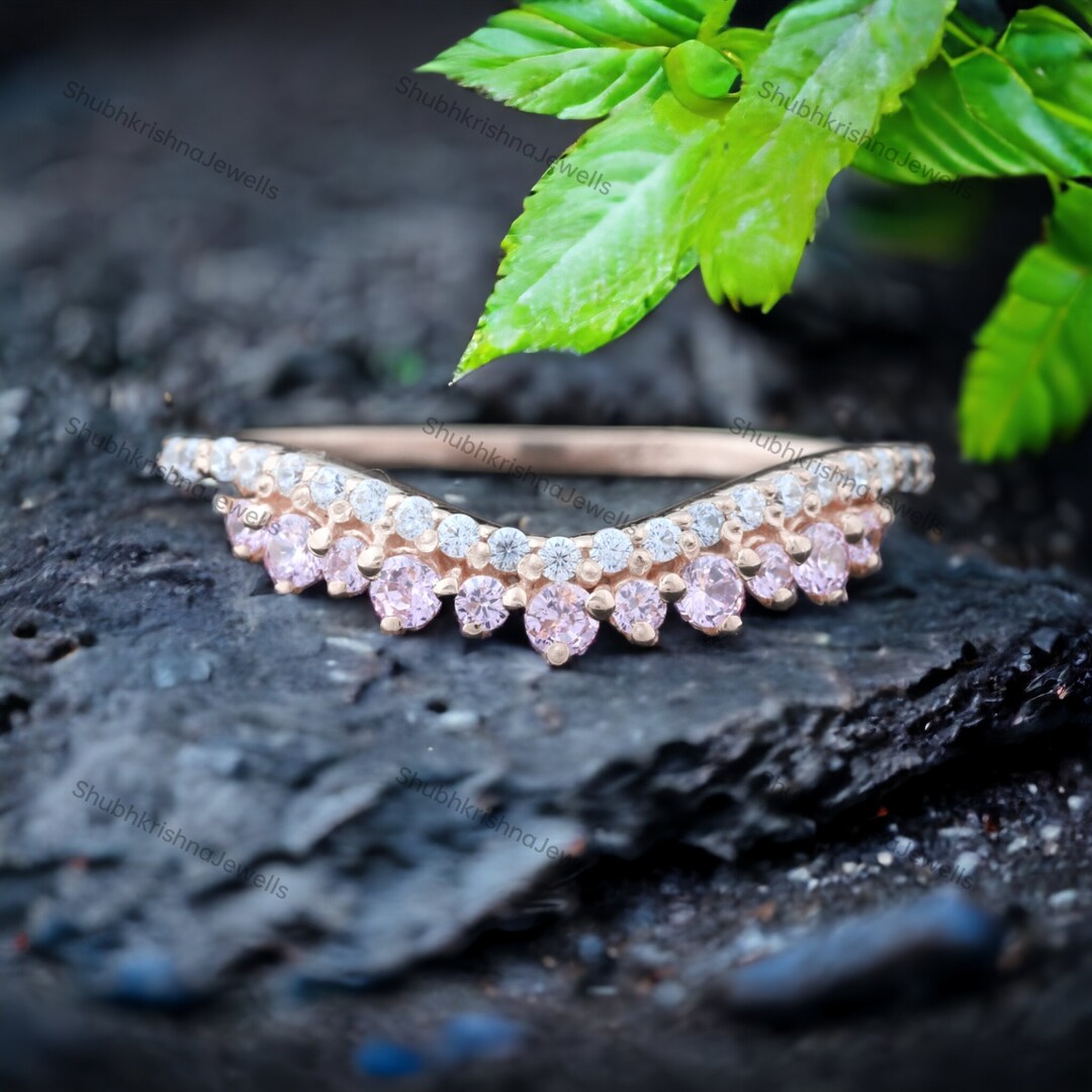 Antique Pink Sapphire Infinity Wedding Band Half Eternity Pave Sapphire ...