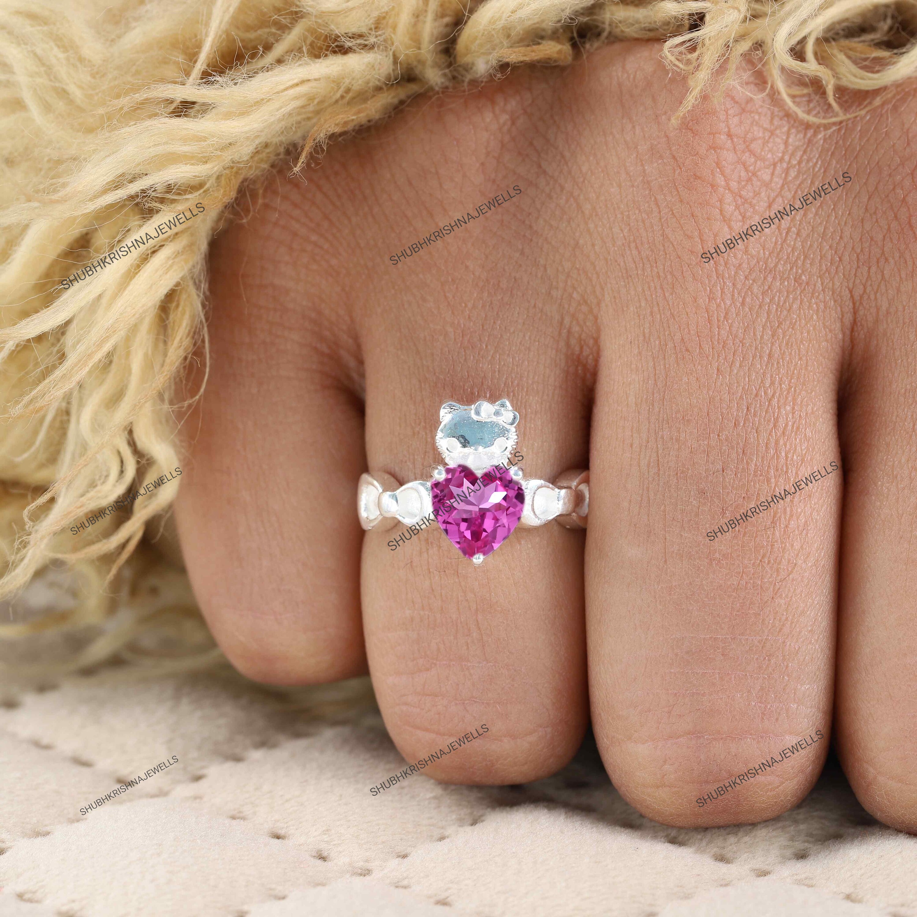 Kitty Inspired Ring Hello Cute Kitty Pink Sapphire Ring Japanese ...