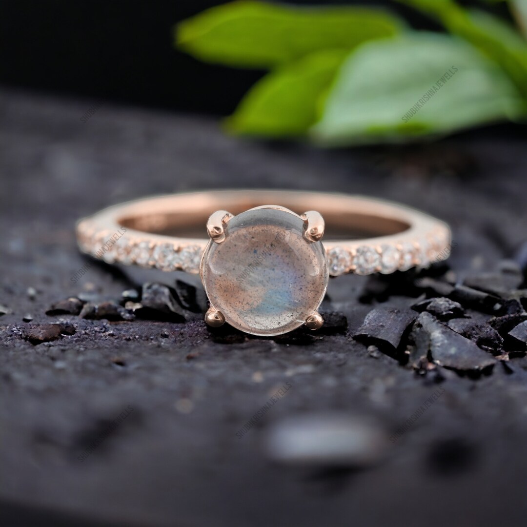 Antique Oval Cut Labradorite Ring Grey Flashy Gemstone Wedding Ring ...