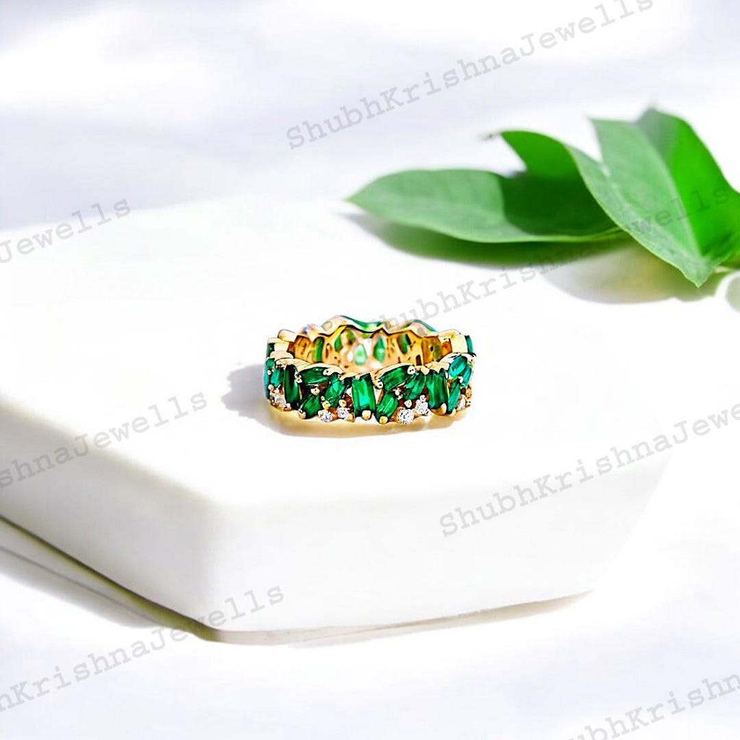 Delicate Emerald Eternity Band Unique Diamond Stacking Wedding Band May ...