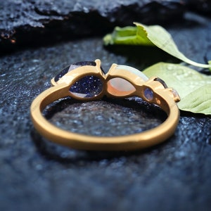 Teardrop Blue Sandstone Wedding Ring Blue Goldstone Engagement Ring Art ...