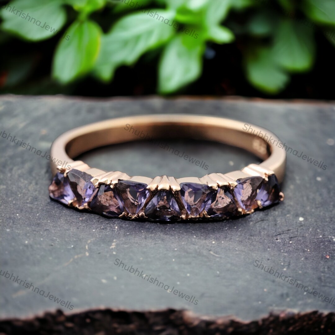 Trilliant Cut Tanzanite Stacking Band Half Eternity Tanzanite Wedding ...