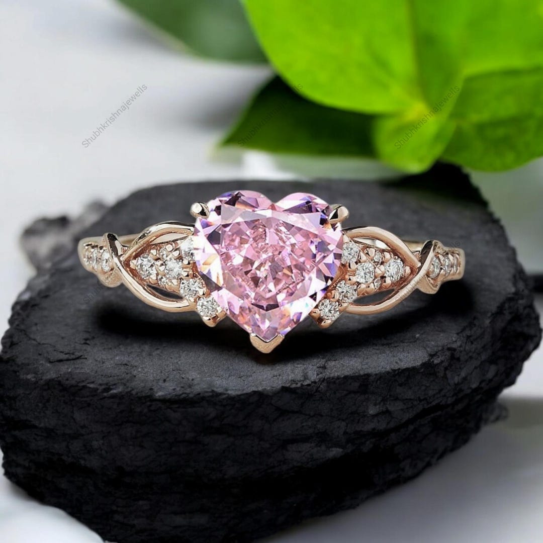 Unique Heart Cut Pink Sapphire Engagement Ring Rose Gold Vine Ring ...