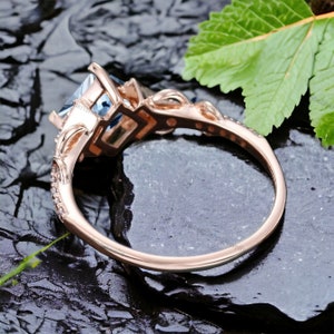 Aquamarine Engagement Ring Art Deco Crossover Ring Princess Cut Gemstone Ring Dainty Diamond ...