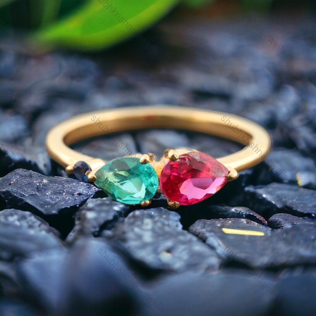 Vintage Pink Ruby Engagement Ring Art Deco Sapphire Wedding Band Pear ...