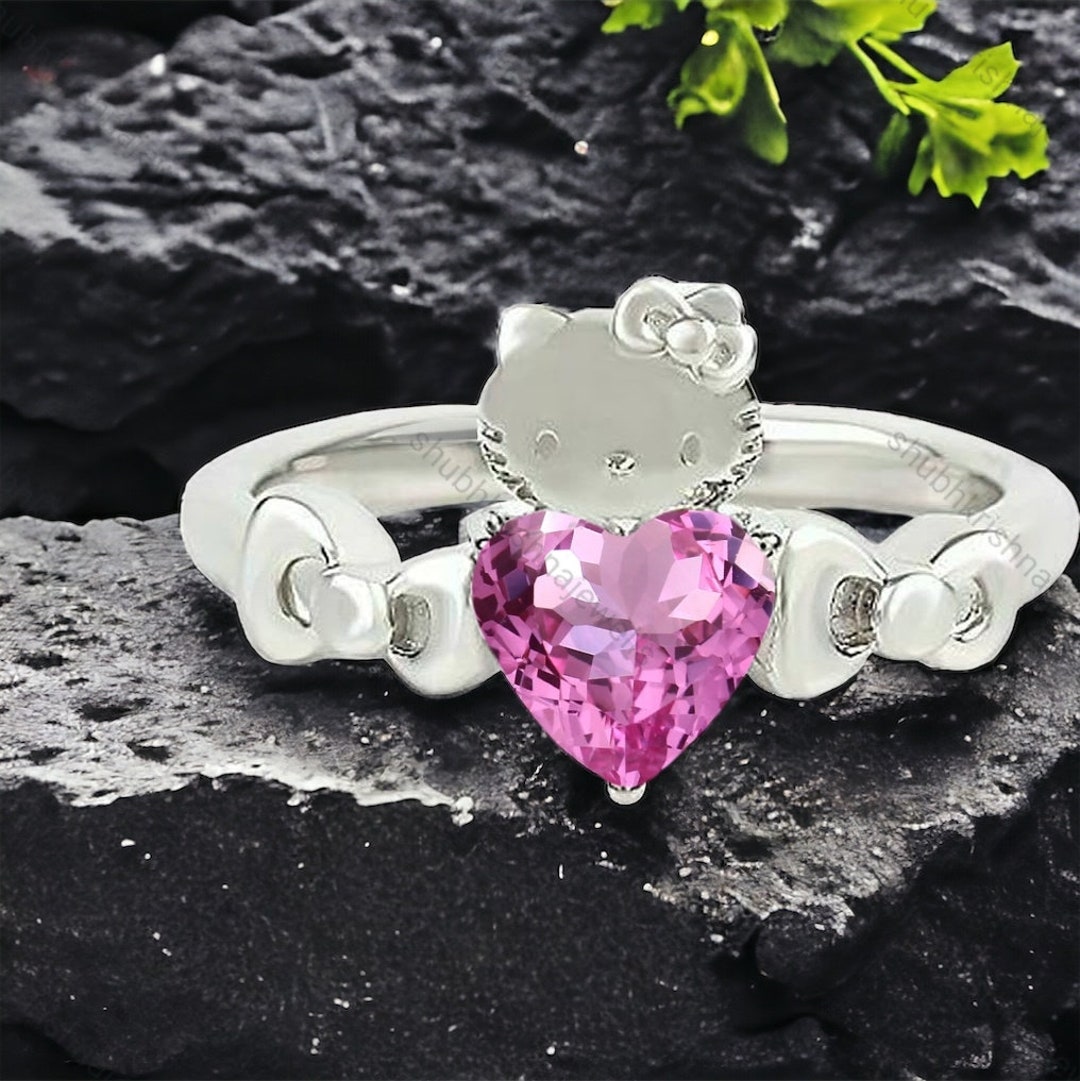 Kitty Inspired Ring Hello Cute Kitty Pink Sapphire Ring Japanese ...