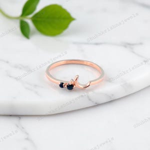 Black Diamond Moon Crescent Wedding Band 14K Gold Stacking Ring Stackable Rings Thin Gold Ring ...