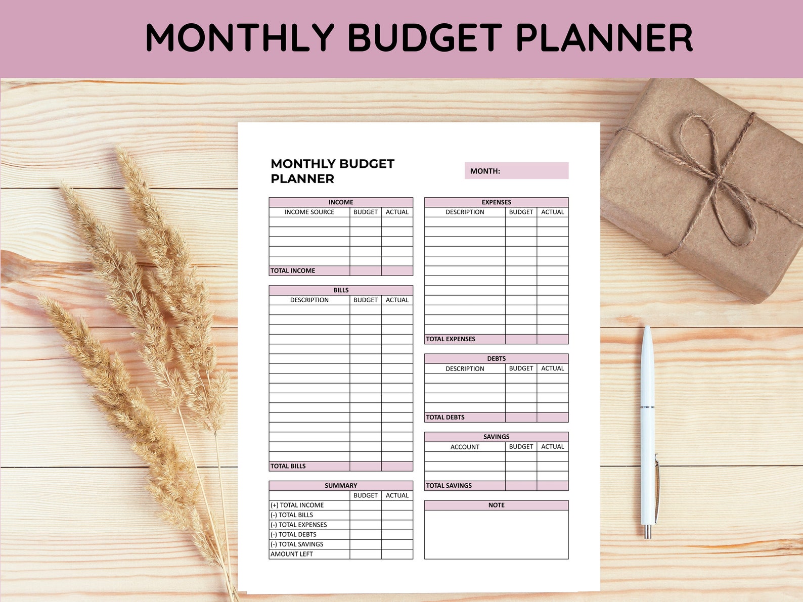 Monthly Budget Planner, Printable PDF, US Letter, A4, A5, 6 Colors ...