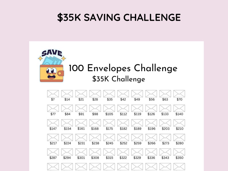 100 Envelopes Challenge, 35k Saving Challenge, 40k Saving Challenge, Printable PDF, US Letter ...