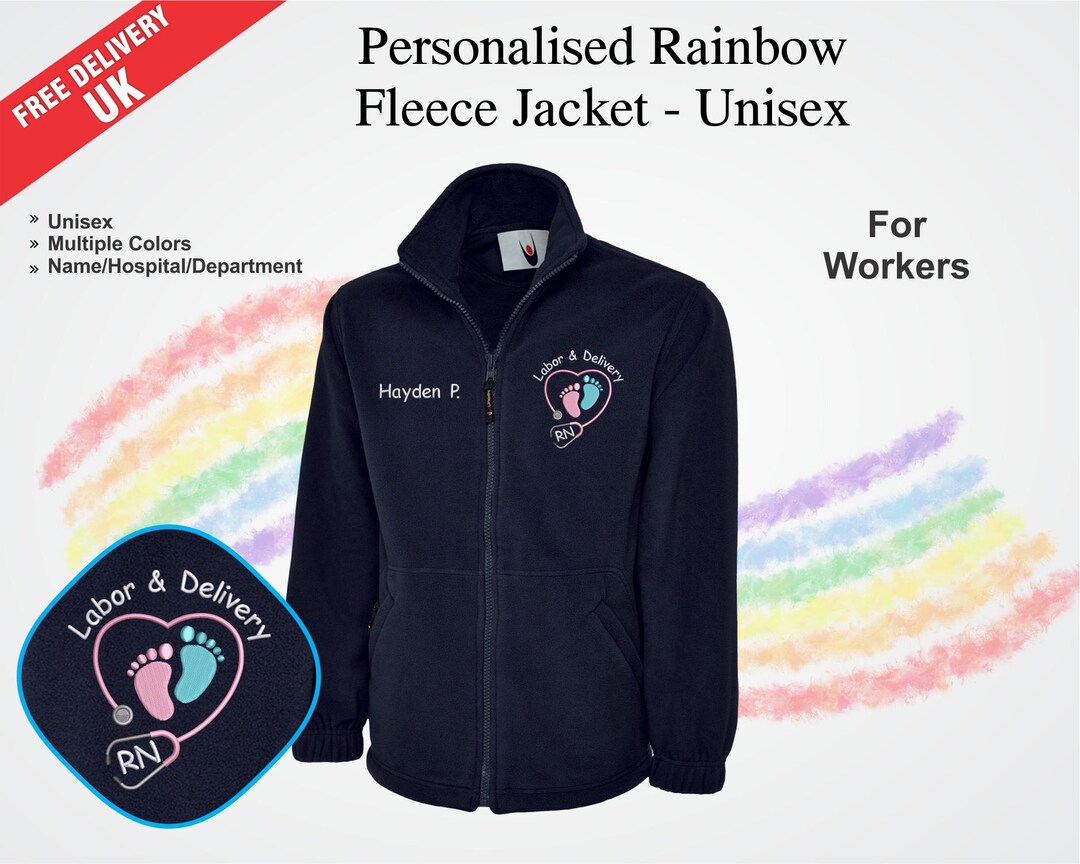 Personalised Hospital Nurse Fleece Jackets, Embroidered Name Birth ...
