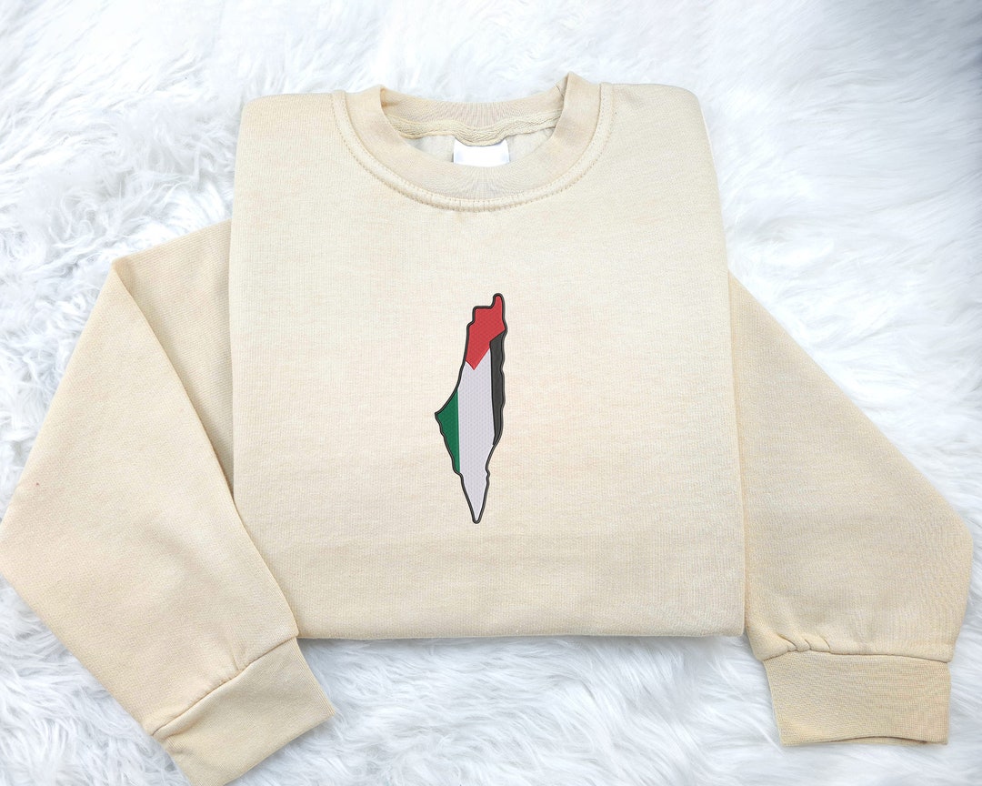 Palestine Flag Map Sweater, Palestine Embroidery Crewneck Sweatshirt ...