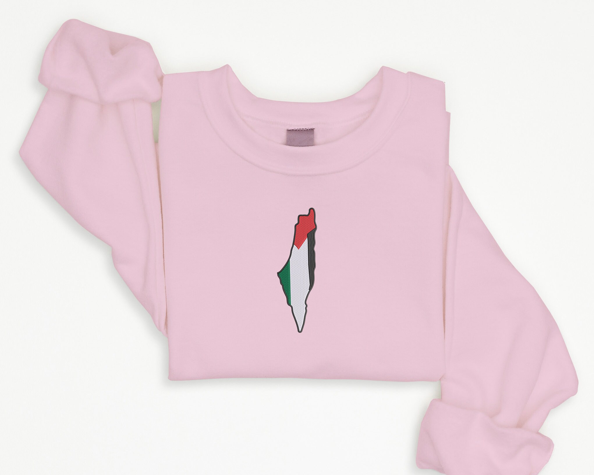 Palestine Flag Map Sweater, Palestine Embroidery Crewneck Sweatshirt ...