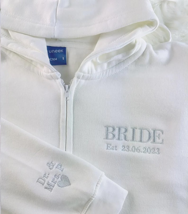 Bride Zip up Hoodie, Custom Embroidered Wifey Hooded Jumper, Mr and Mrs ...