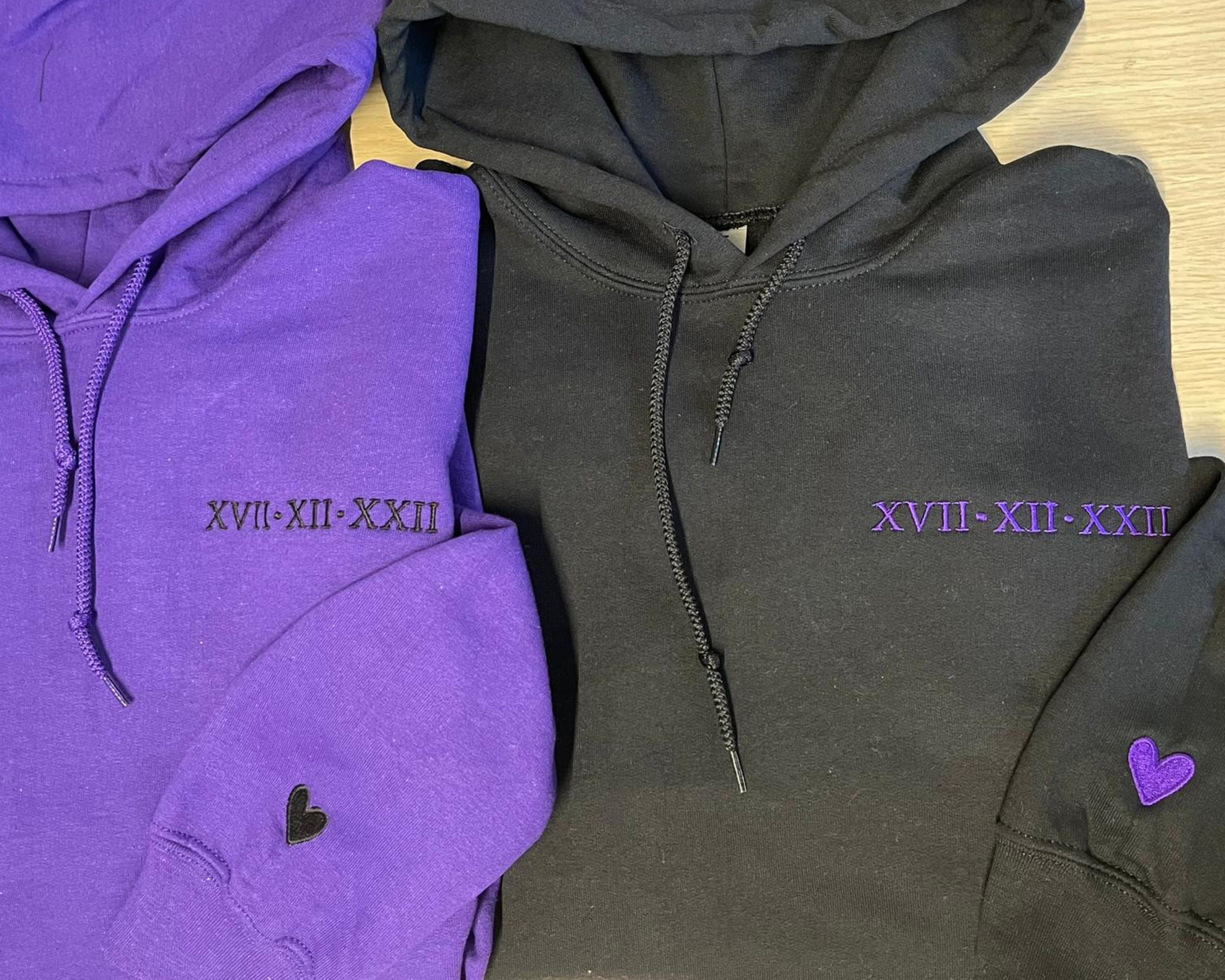 Embroidered Matching Hoodie for Couples Custom Date Roman - Etsy UK