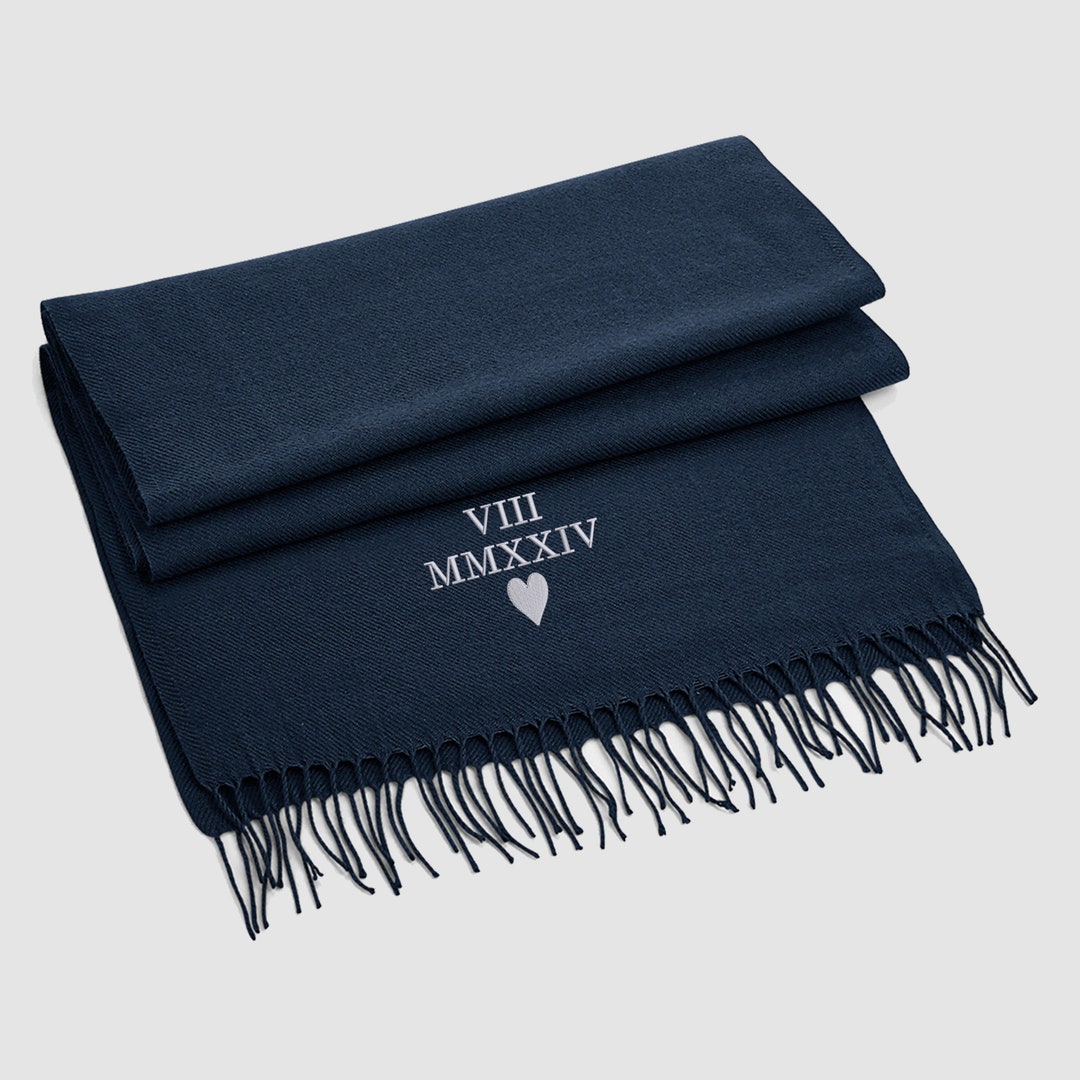 Roman Numeral Embroidered Scarves, Personalised Wedding Date Matching ...