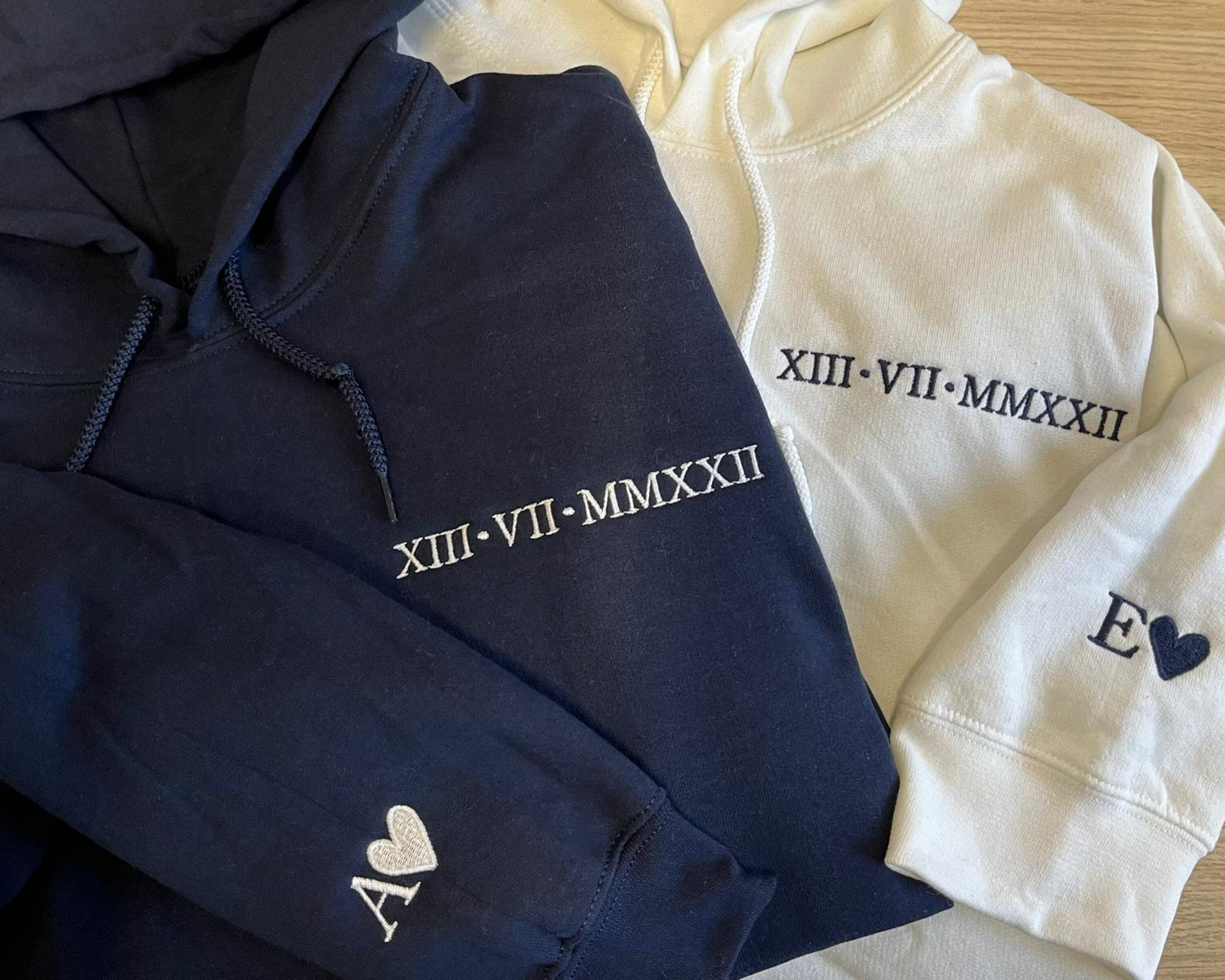 Embroidered Matching Hoodie for Couples Custom Date Roman - Etsy UK