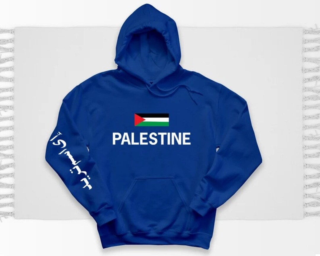 Palestine Arabic Flag Hoodie, Custom Name Printed Palestine Long Sleeve ...