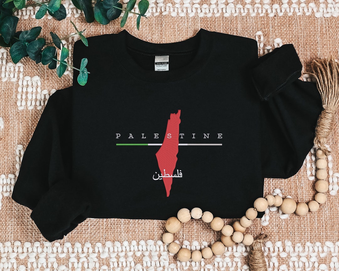 Palestine Map Embroidered Sweater, Palestine Crewneck Sweatshirt ...