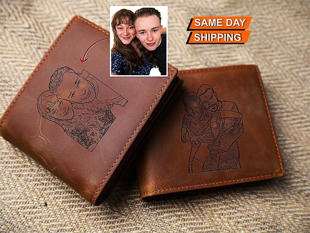 Custom Photo Wallet for Men, Engraved Sketch From Portrait Wallets ...
