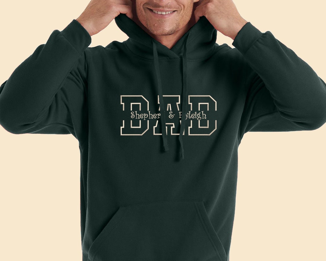 Personalised Dad Hoodie, Custom Embroidered Kids Names on Chest Hoody ...