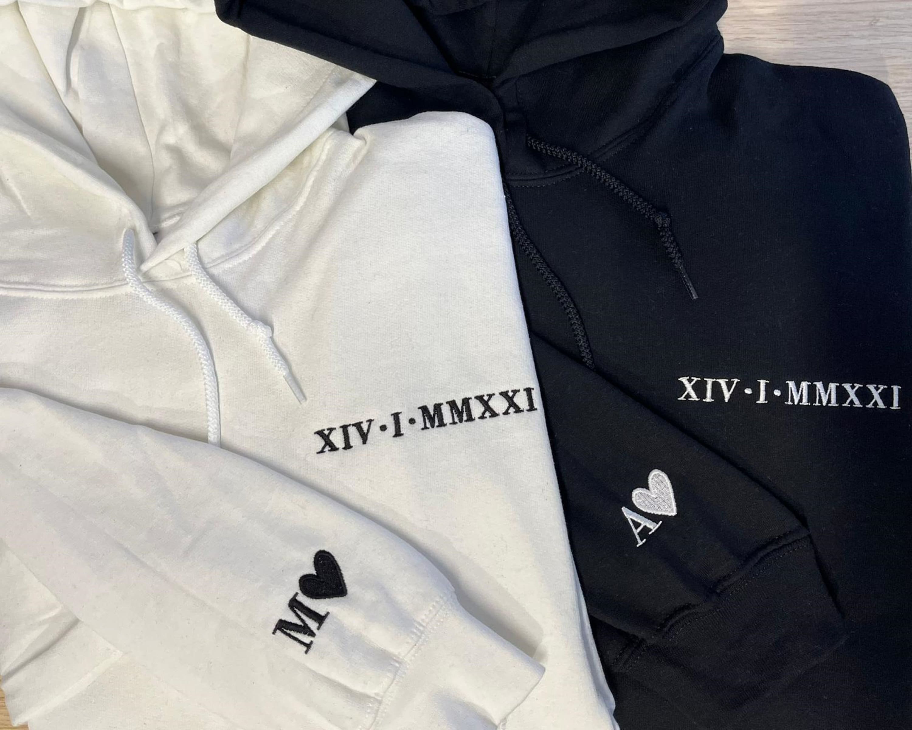 Embroidered Matching Hoodie for Couples Custom Date Roman - Etsy UK