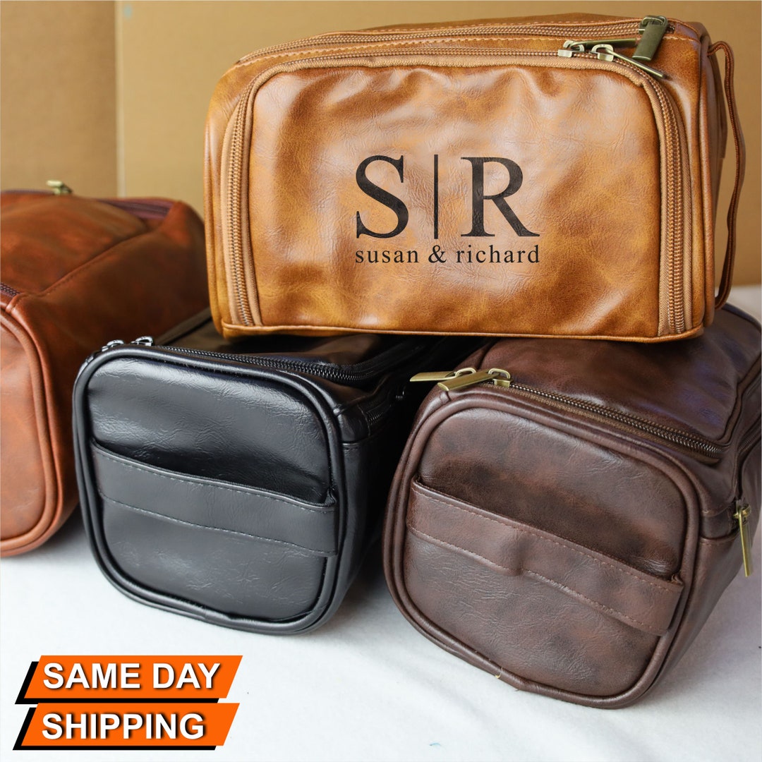 Custom Leather Toiletry Bags for Men, Personalised Engraving Groomsmen ...