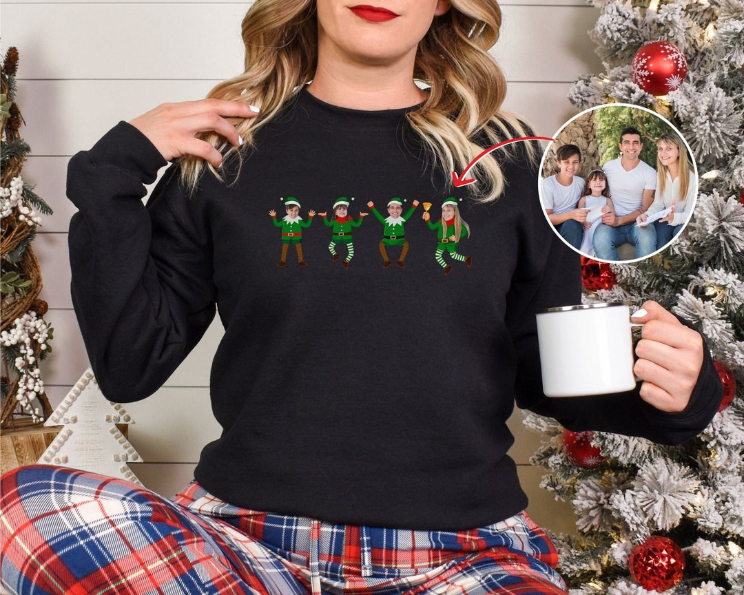 Custom Family Photo Elf Sweatshirts, Christmas Family Elf Jumpers ...