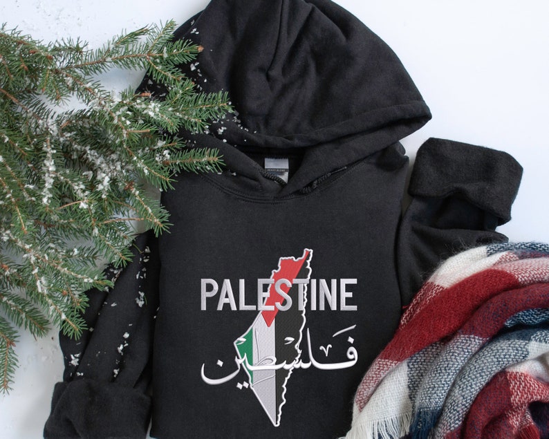 Embroidered Palestine Map Flag Hoodies, Palestine Arabic Calligraphy ...