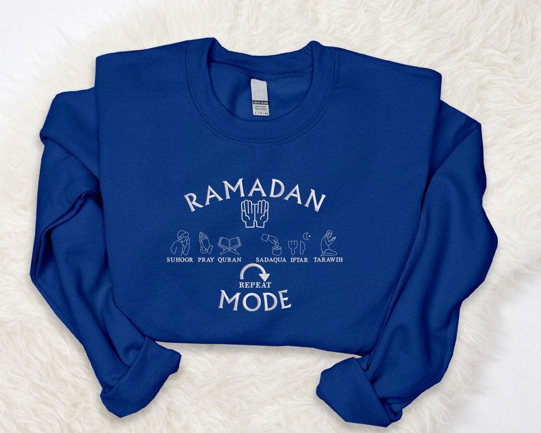 Embroidered Ramadan Mode Muslim Sweatshirt, Ramadan Mubarak Islamic ...