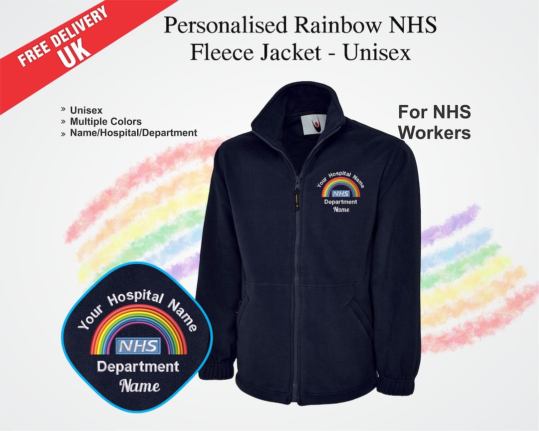 Personalised NHS Rainbow Fleece Jacket, Embroidered Hospital Department ...
