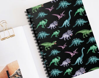 Dino Notebook, Chill Dinosaur Sipping Coffee, Spiral Journal, Neo Mint ...