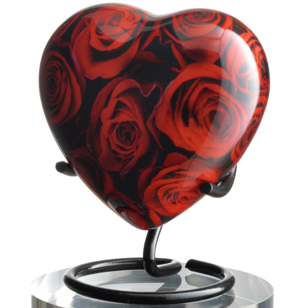 Olivia Memorials Roses Heart Urn Keepsake - Small Heart Cremation Red ...